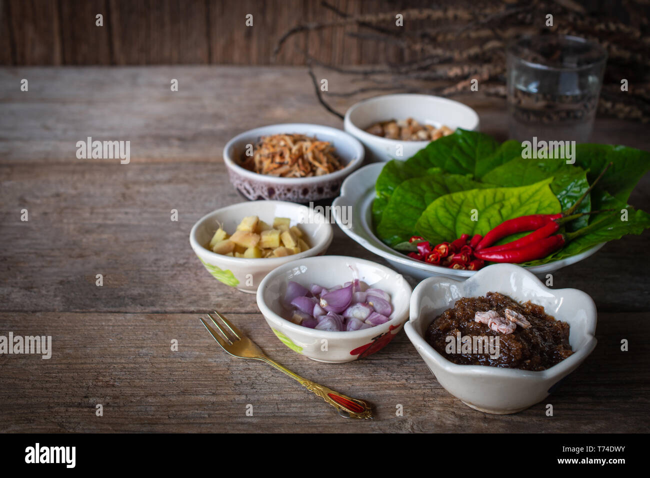 Miang kham,A royal leaf wrap appetizer Consist of Shallot, Ginger ...