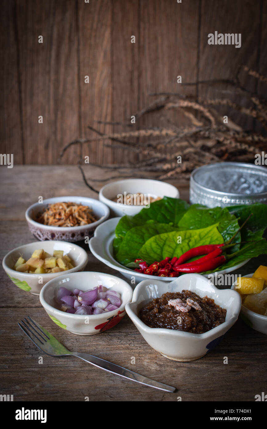 Miang kham,A royal leaf wrap appetizer Consist of Shallot, Ginger ...