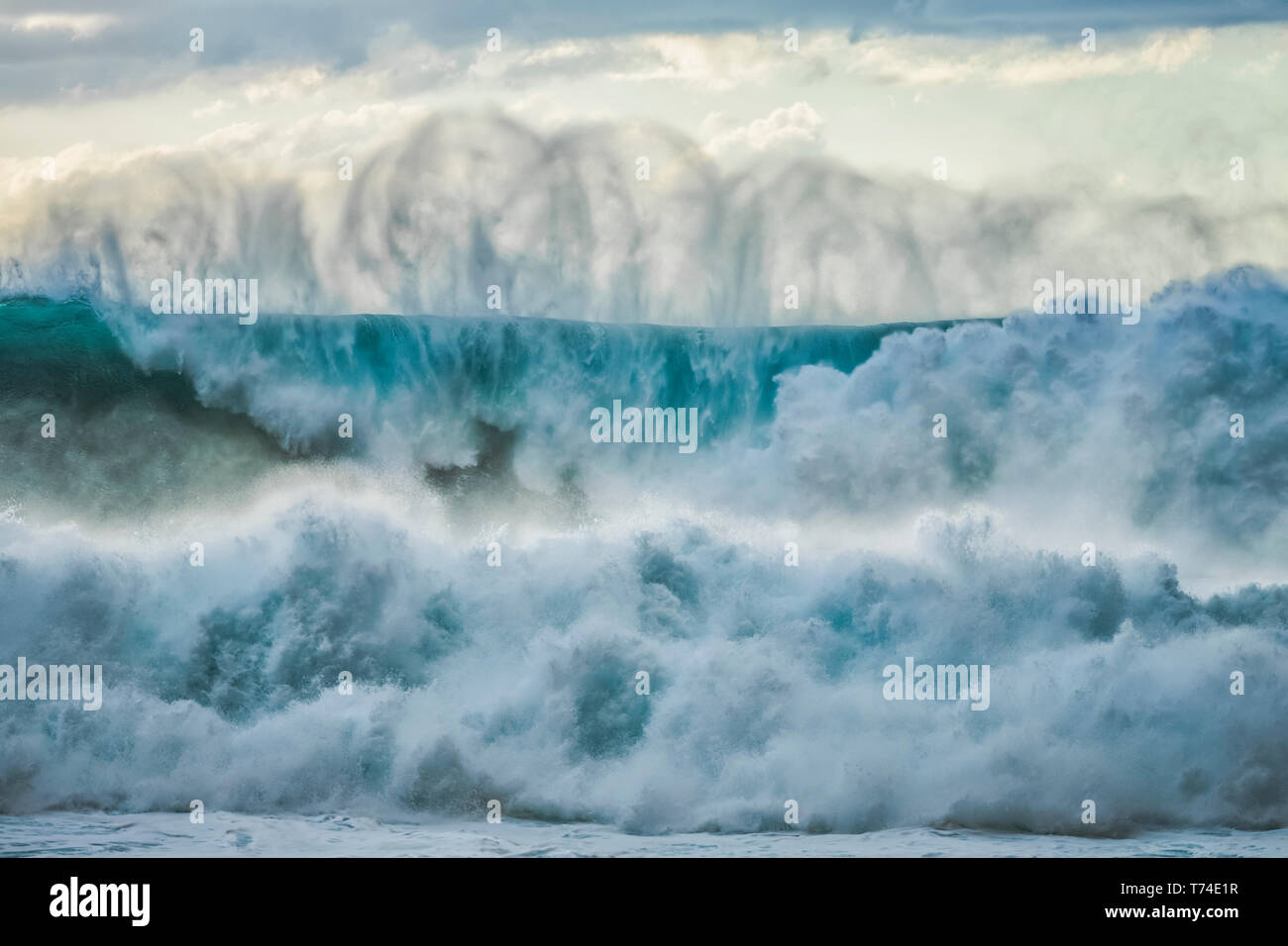 Huge waves crashing near the shores of Oahu; Oahu, Hawaii, United ...