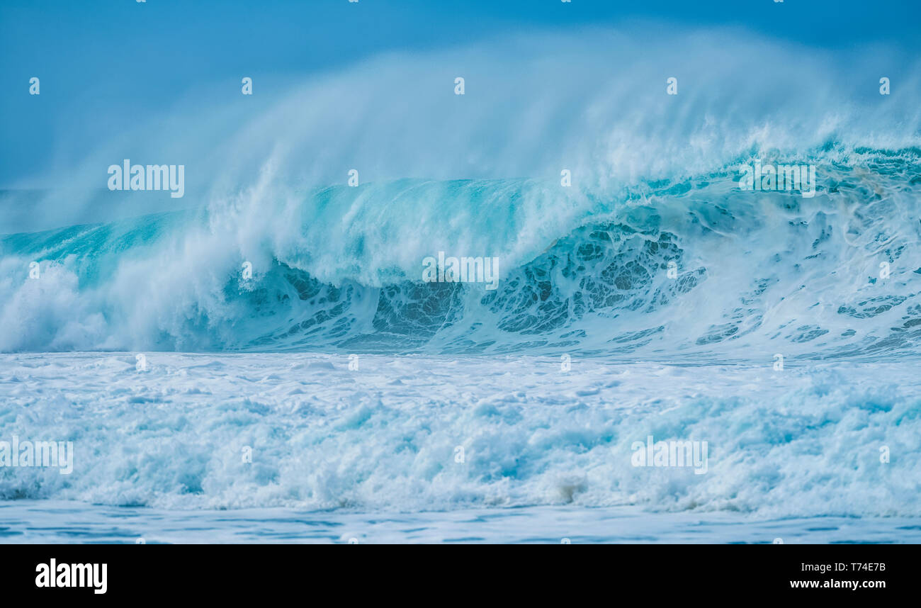 Huge waves in the ocean surrounding Oahu; Oahu, Hawaii, United States ...
