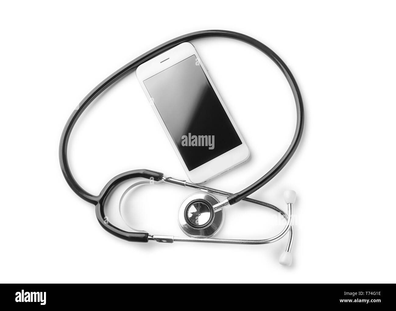 Stethoscope with phone on white background. Health care concept Stock ...
