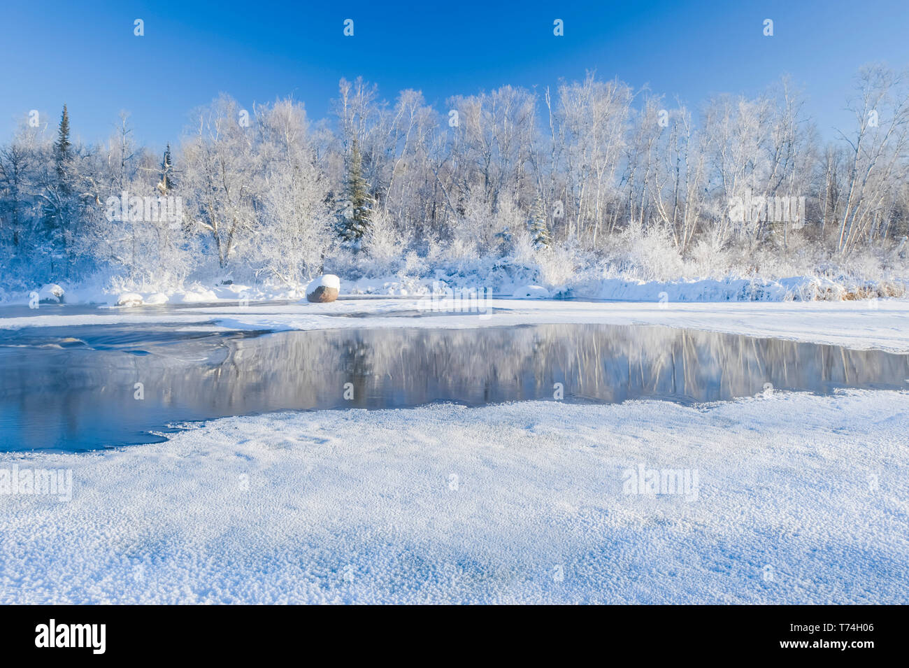 Whiteshell River at Rainbow Falls in winter, Whiteshell Provincial Park ...