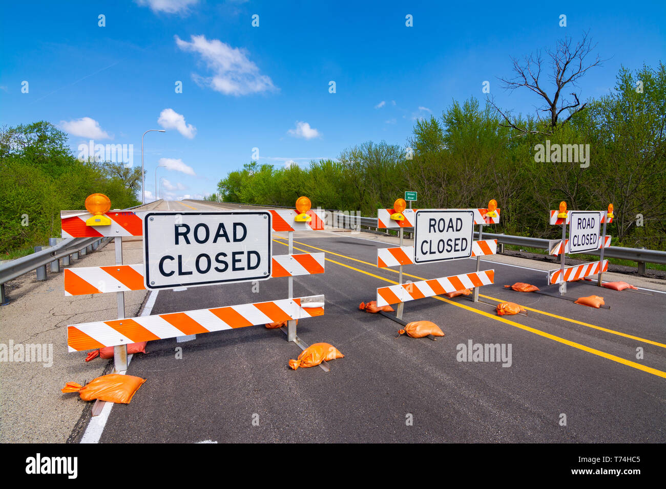"Road Closed" sign blocking bridge in LaSalle, Illinois Stock Photo - Alamy