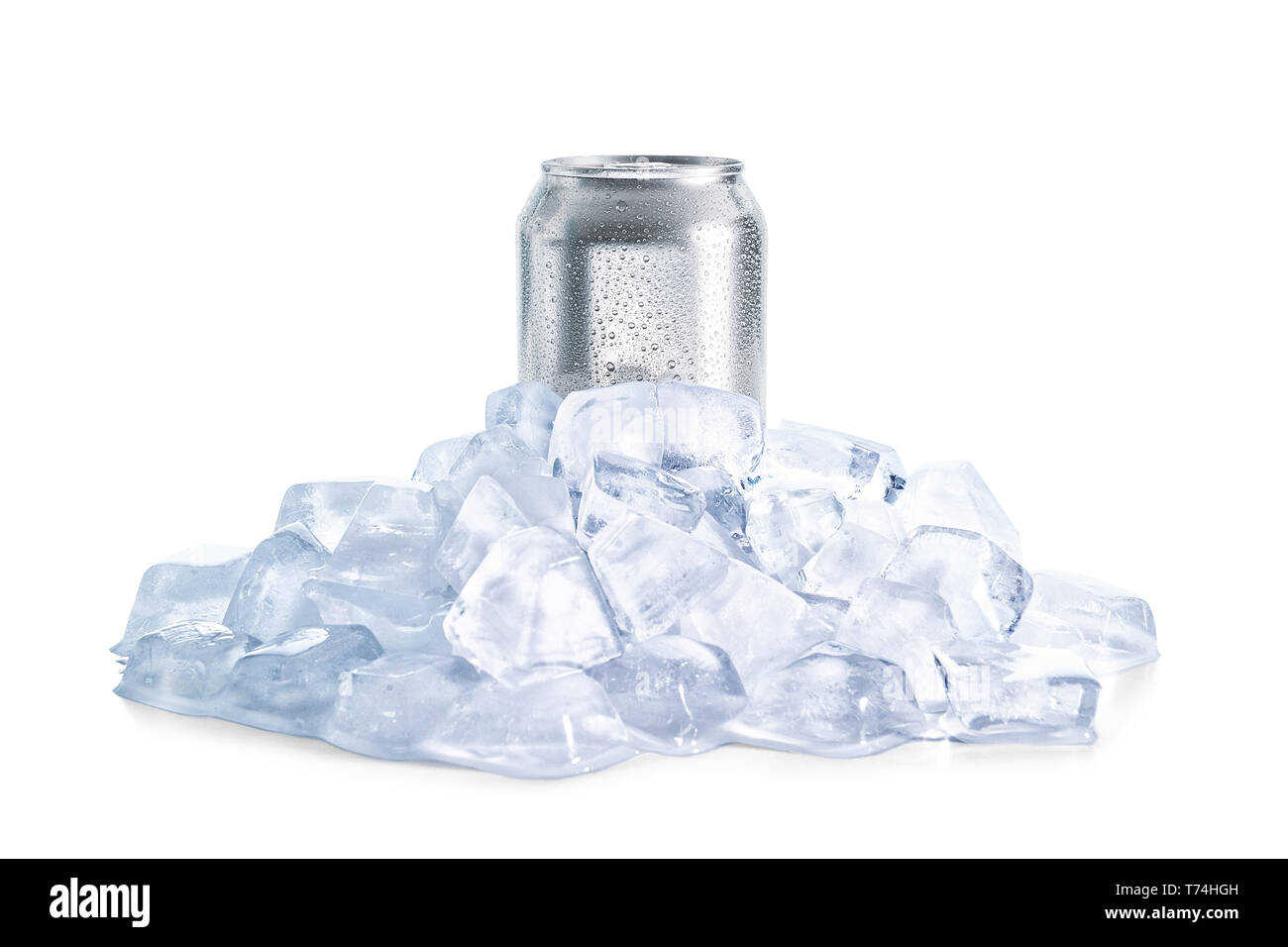 Aluminum can of cold beer in ice on white background Stock Photo - Alamy