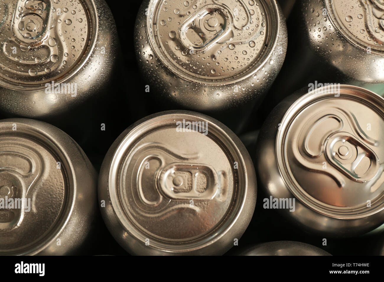 Aluminum cans of cold beer, top view Stock Photo - Alamy
