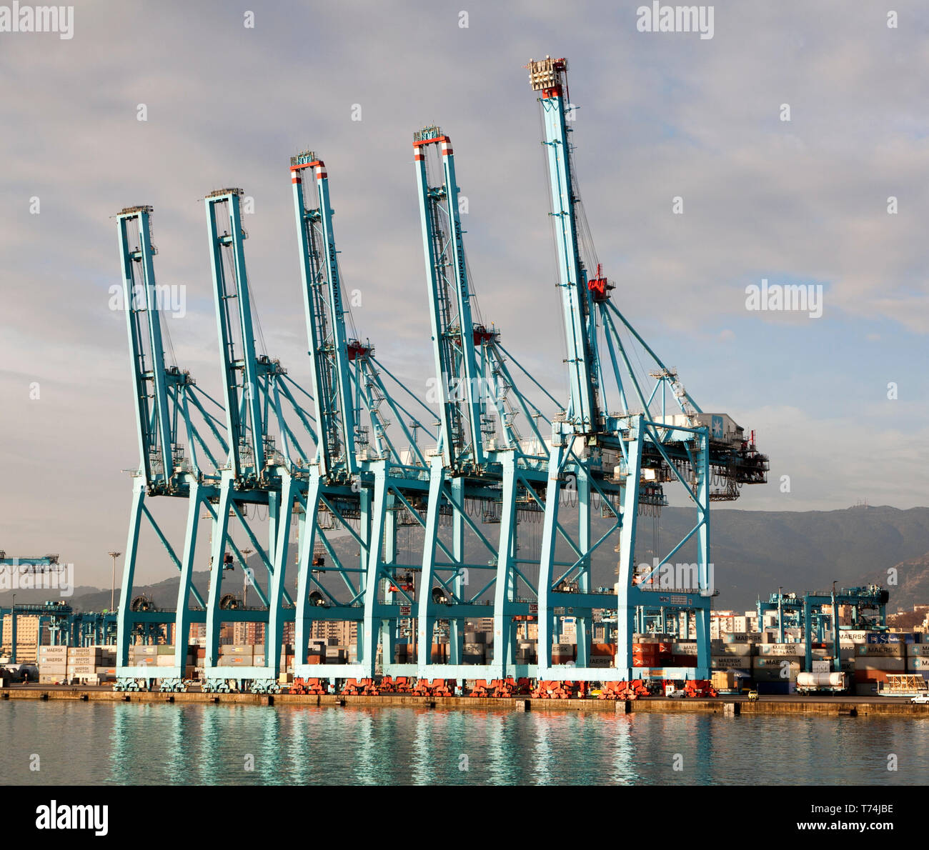 Large cranes APM Terminals container ship port at Algeciras, Cadiz ...