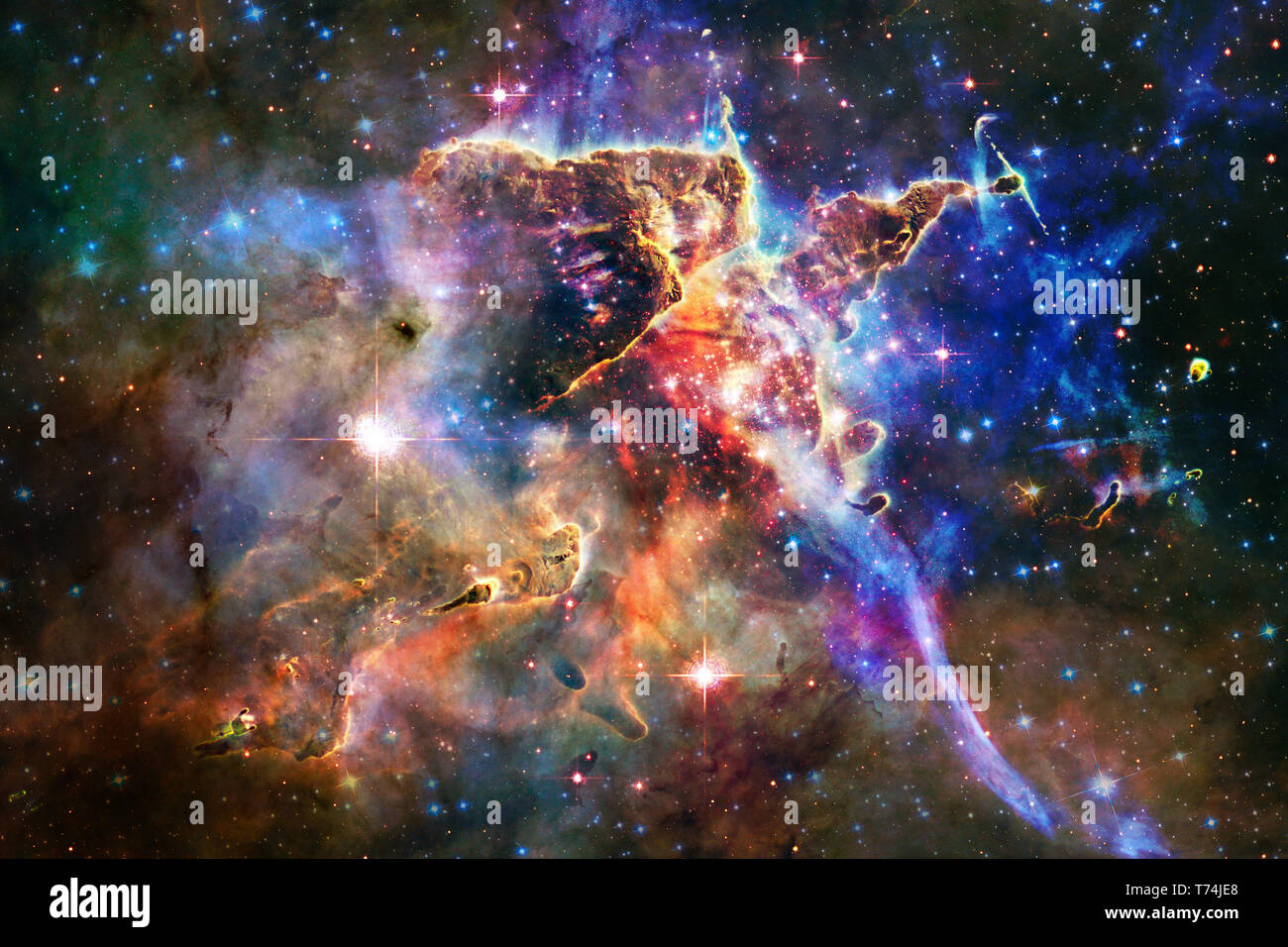 Outer space art. Nebulas, galaxies and bright stars in beautiful ...