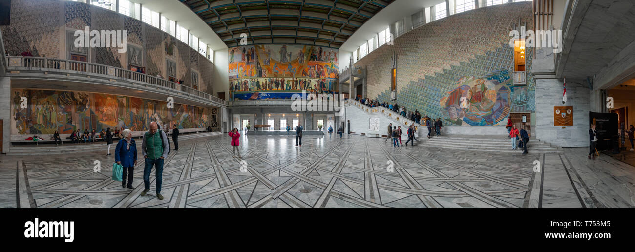 Inside the Oslo City Hall, Rådhusplassen, Oslo, Norway. The building's ...