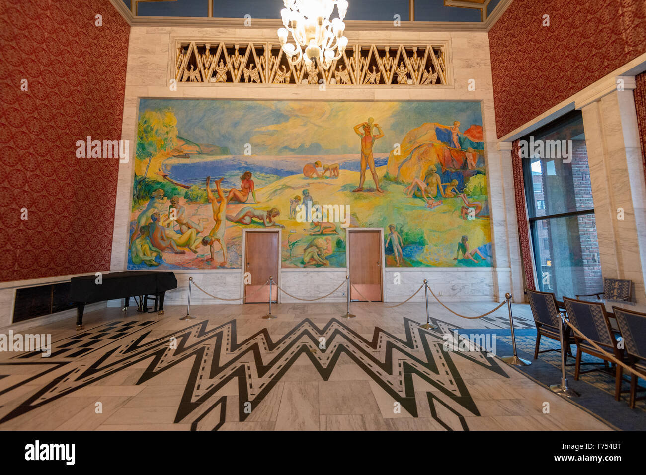 The banquet hall inside the Oslo City Hall, Rådhusplassen, Oslo, Norway ...