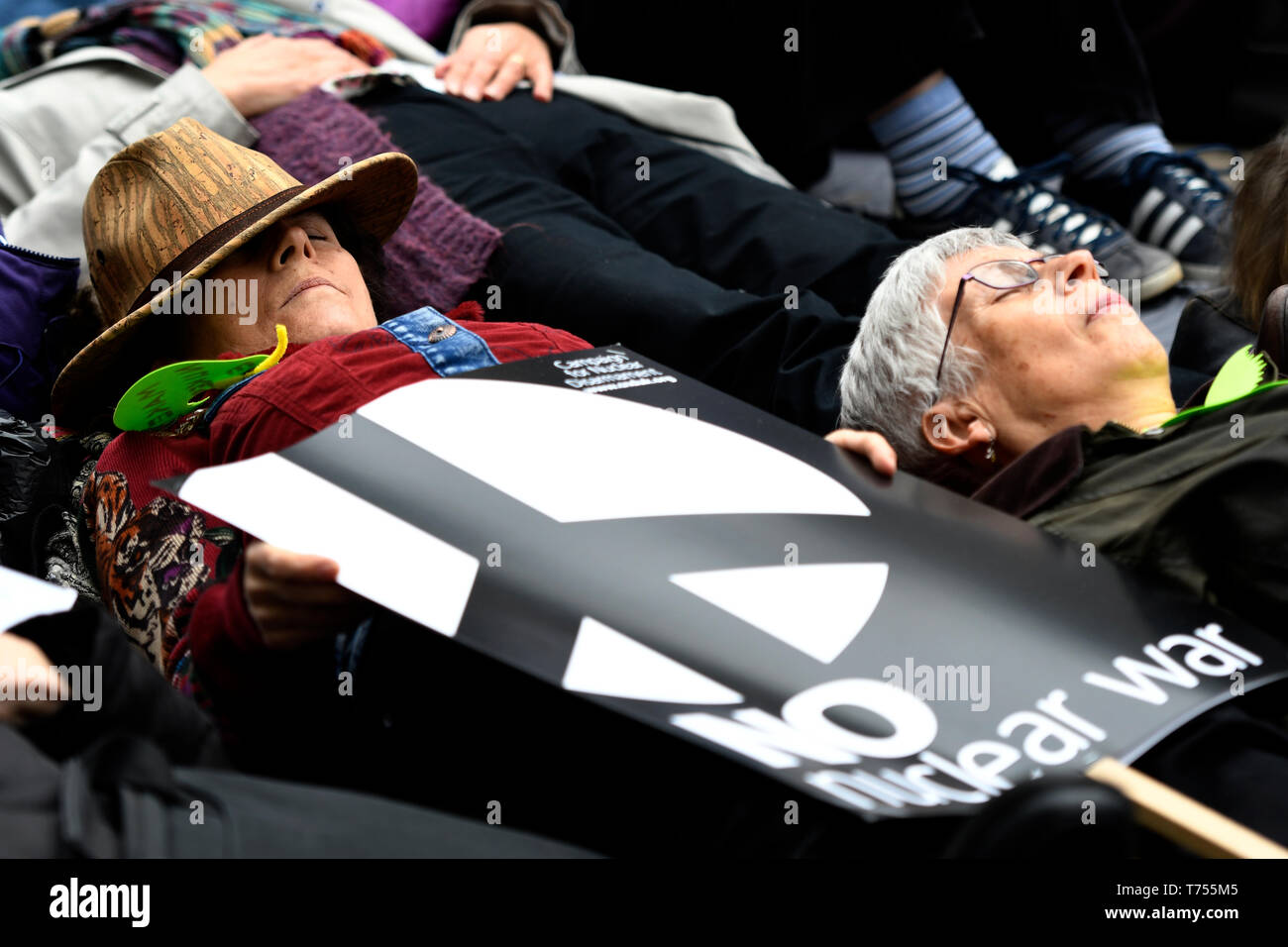 Activist seen performing a “die-in” during the protest. Anti-nuclear ...