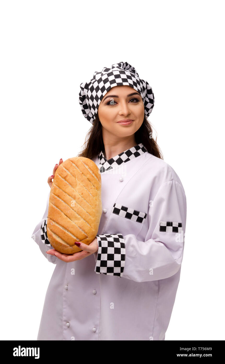Young female baker isolated on white Stock Photo - Alamy