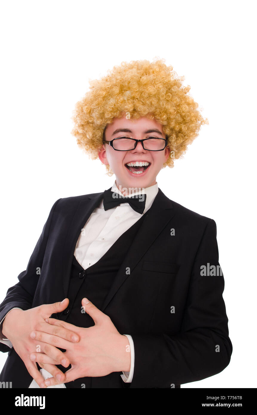 Funny man with curly hair style Stock Photo - Alamy