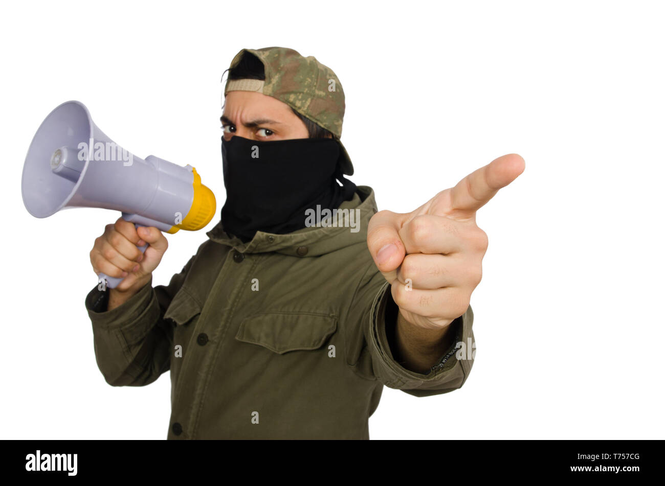 Criminal wearing mask isolated on white Stock Photo - Alamy