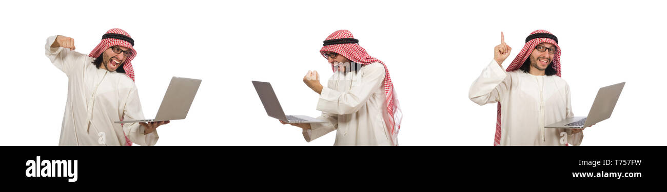 Arab man with laptop isolated on white Stock Photo - Alamy