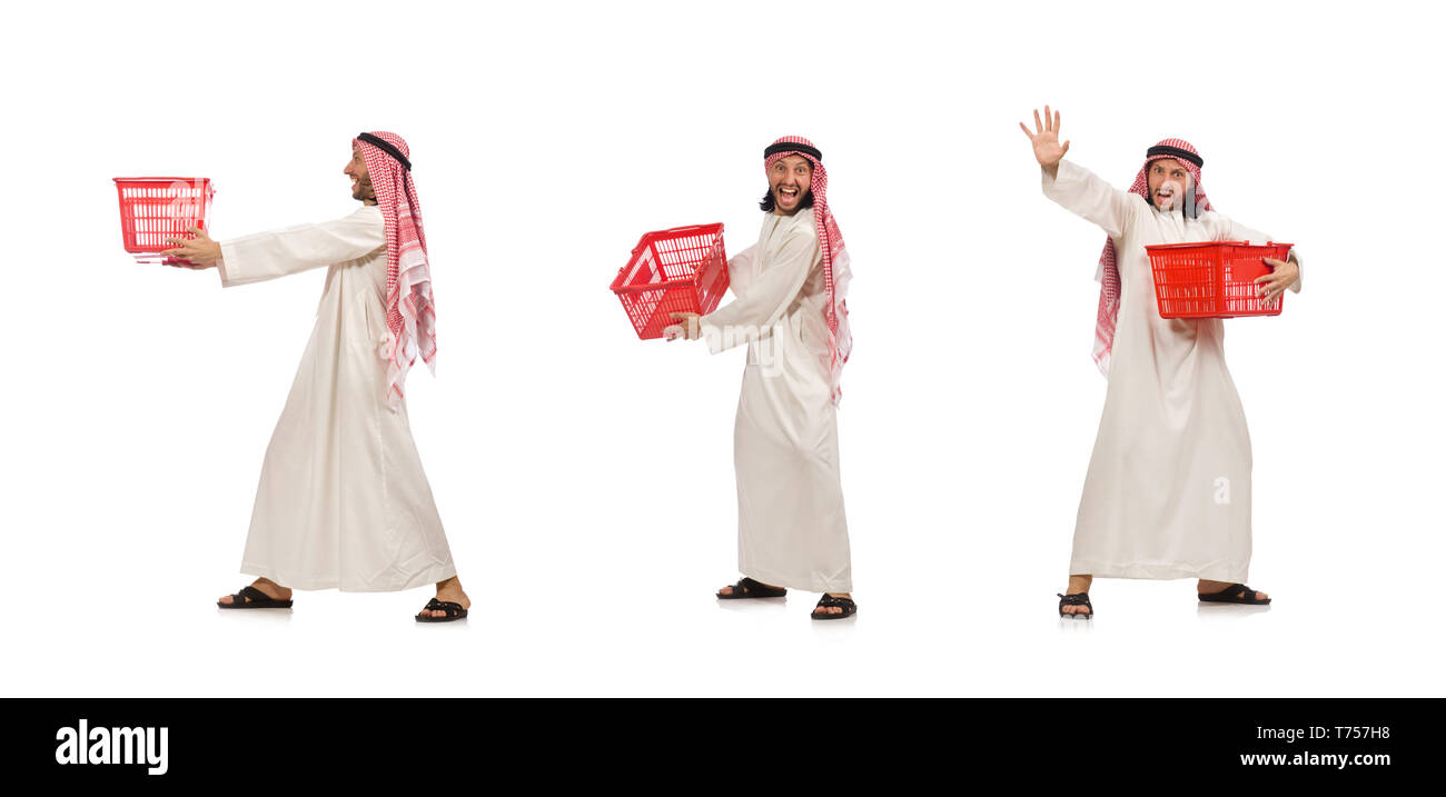 Arab man doing shopping isolated on white Stock Photo - Alamy
