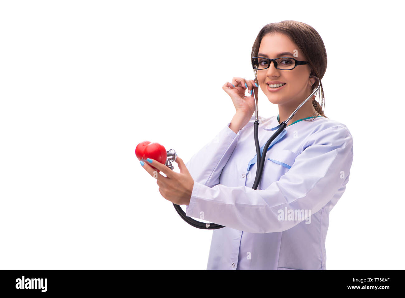 Young female doctor cardiologist isolated on white Stock Photo - Alamy
