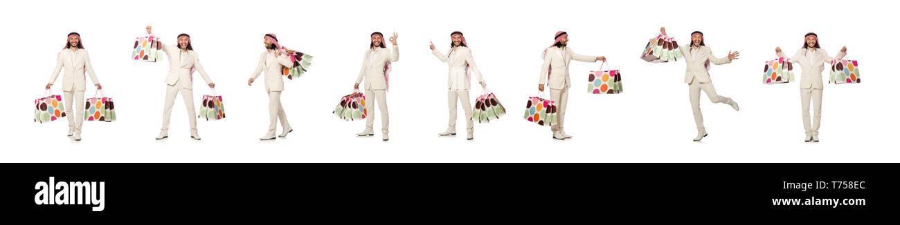 Arab man with shopping bags on white Stock Photo - Alamy