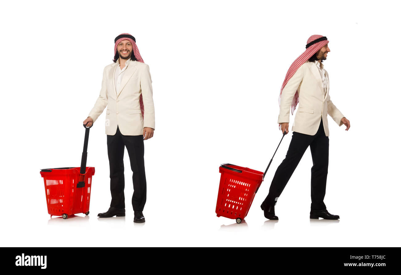 Arab man doing shopping isolated on white Stock Photo - Alamy