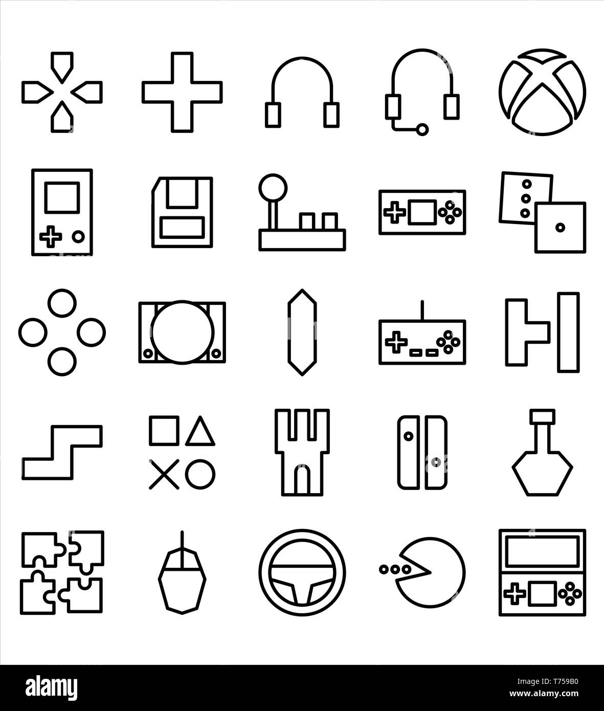 Set of Video Game vector black line icon or illustration. Editable ...