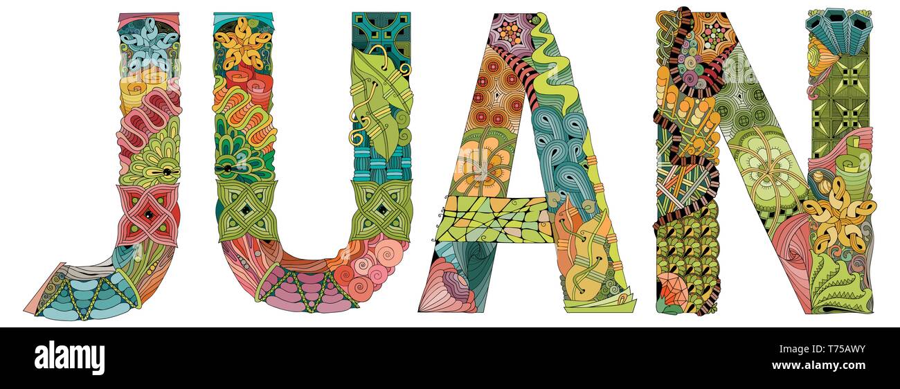 Hand-painted art design. Hand drawn illustration male name JUAN for t ...