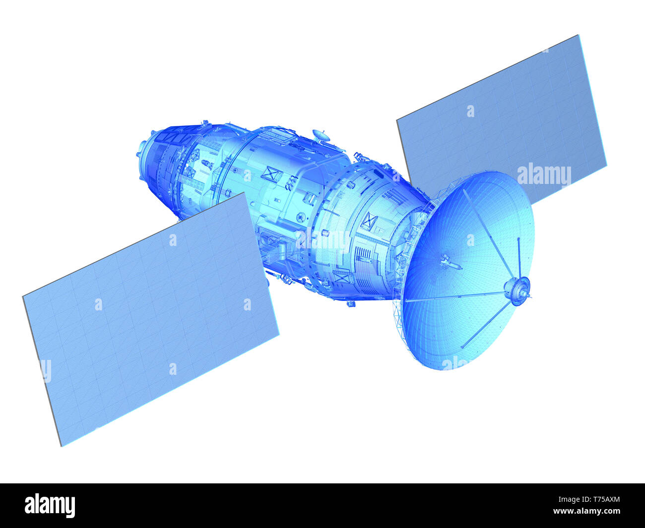 3d rendering satellite dish wireframe or blueprint isolated on white ...