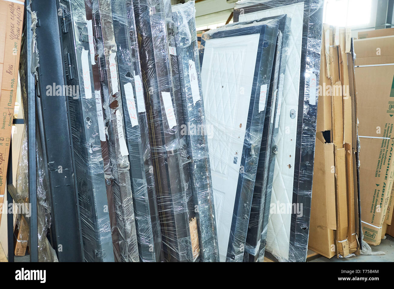 warehouse of finished and packed doors, production of interior and ...