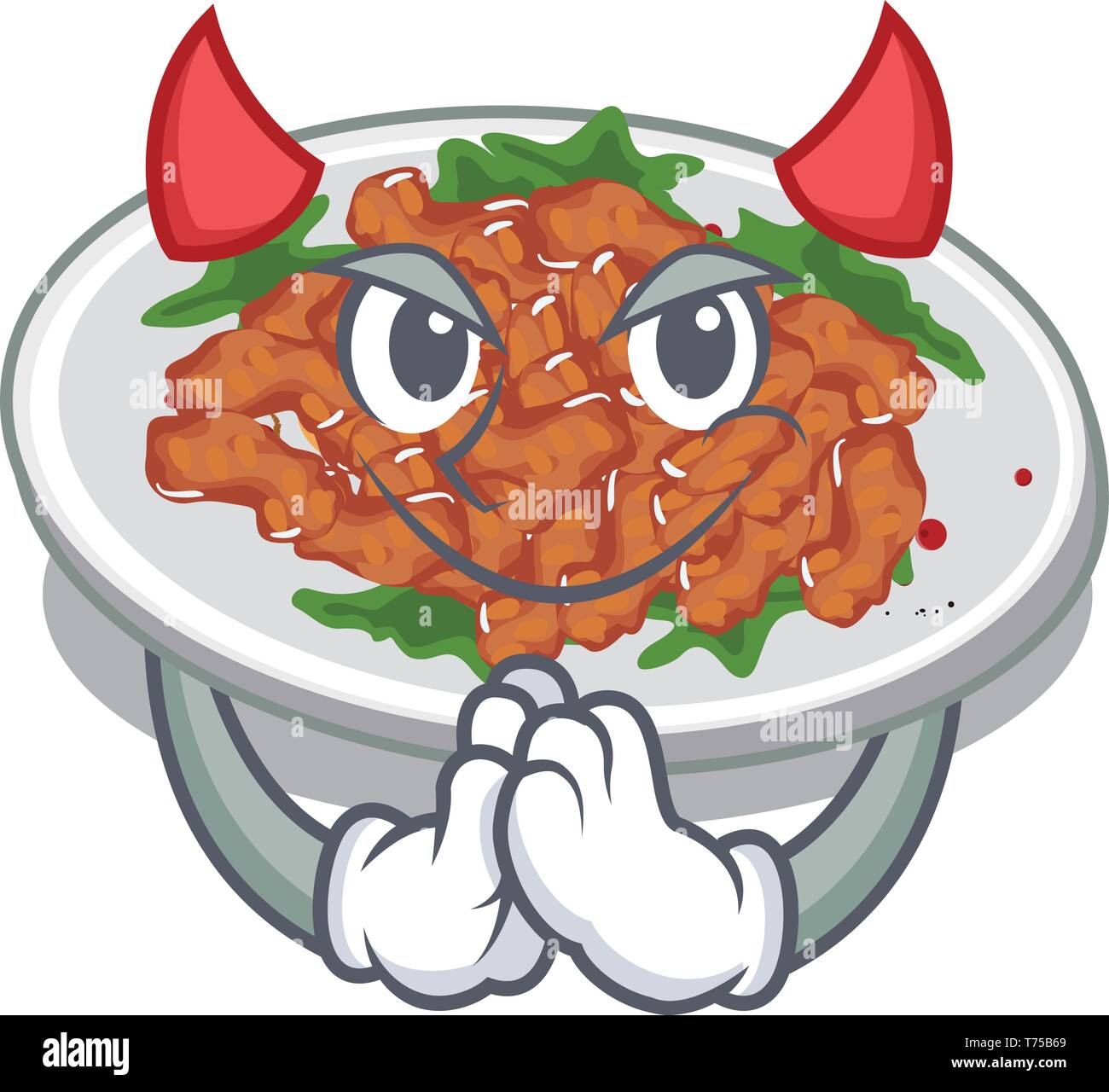 Devil sesame chicken in a cartoon bowl Stock Vector Image & Art - Alamy