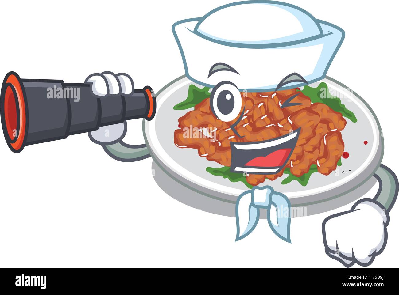 Sailor with binocular sesame chicken in a cartoon bowl Stock Vector ...