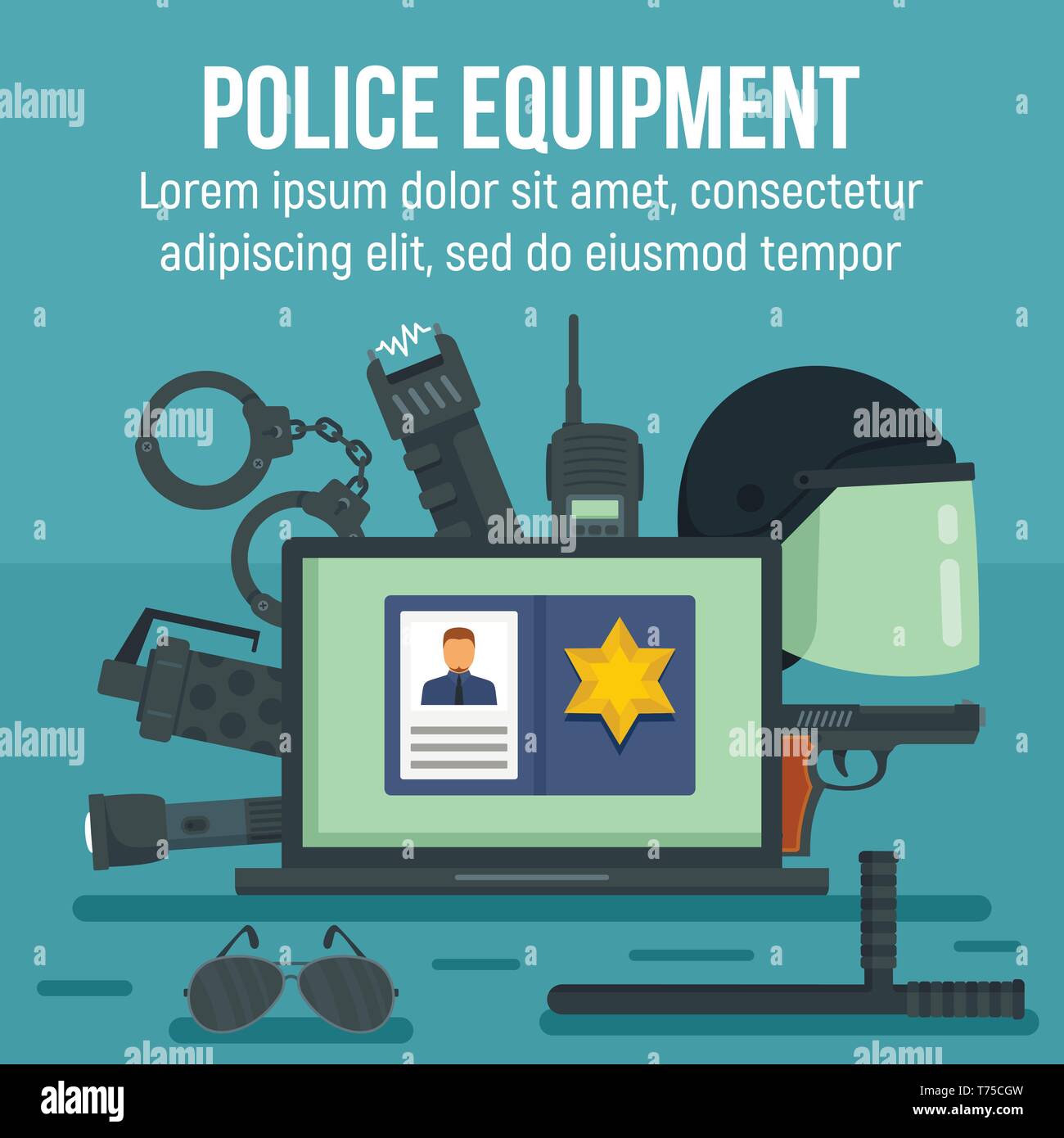 Police equipment concept background. Flat illustration of police ...