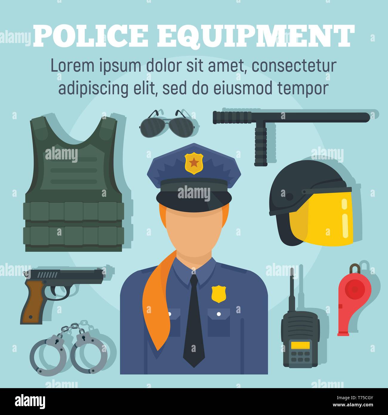 Police weapon equipment concept background. Flat illustration of police ...