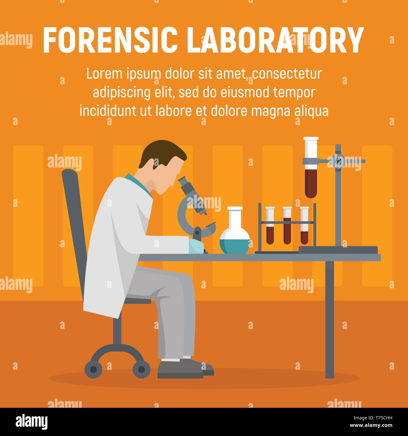 Forensic laboratory chemical tube concept background. Flat illustration ...