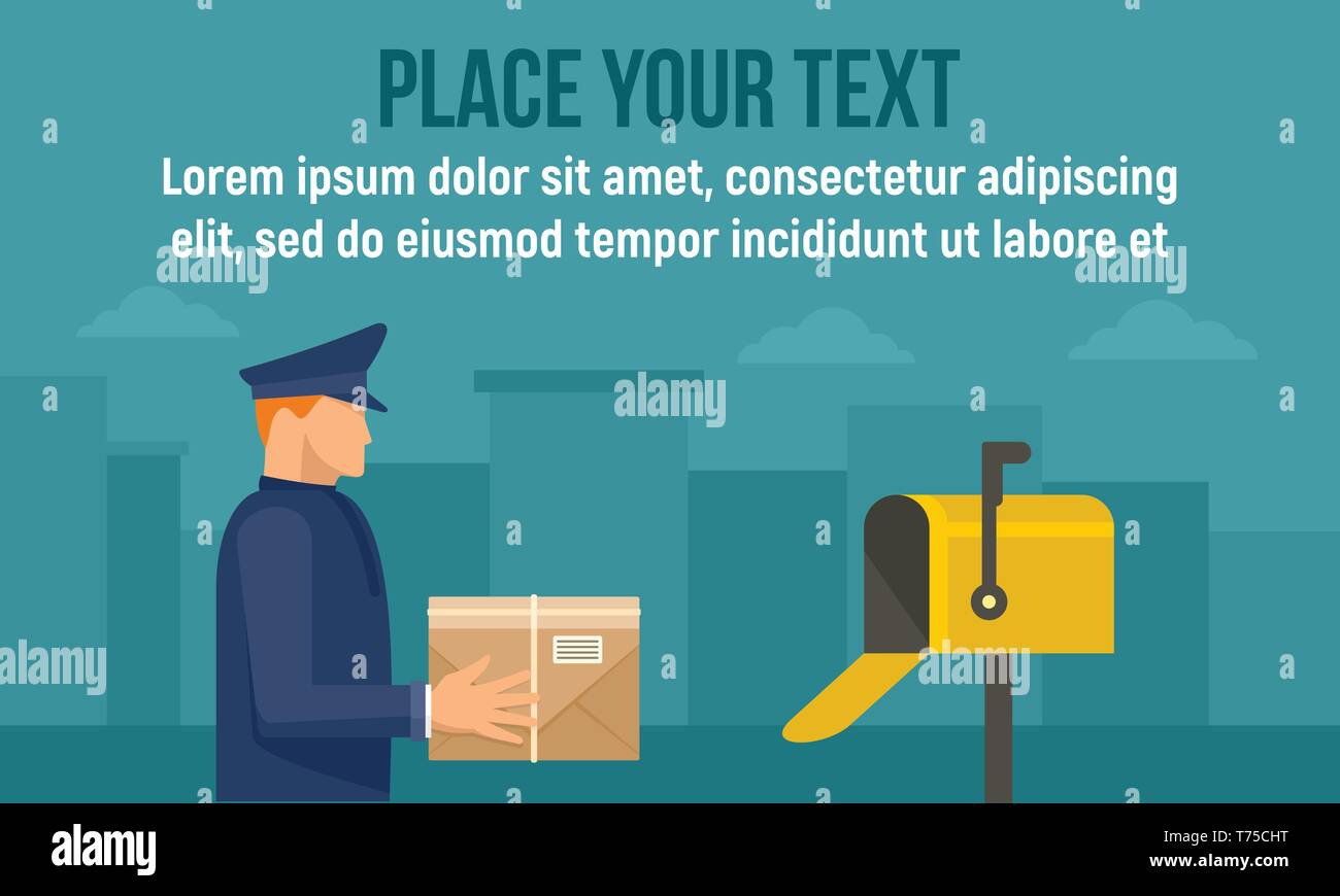 Postman delivered box concept banner. Flat illustration of postman ...