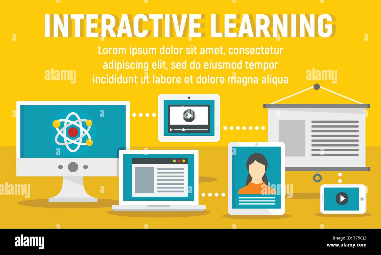 Modern interactive learning concept banner. Flat illustration of modern ...