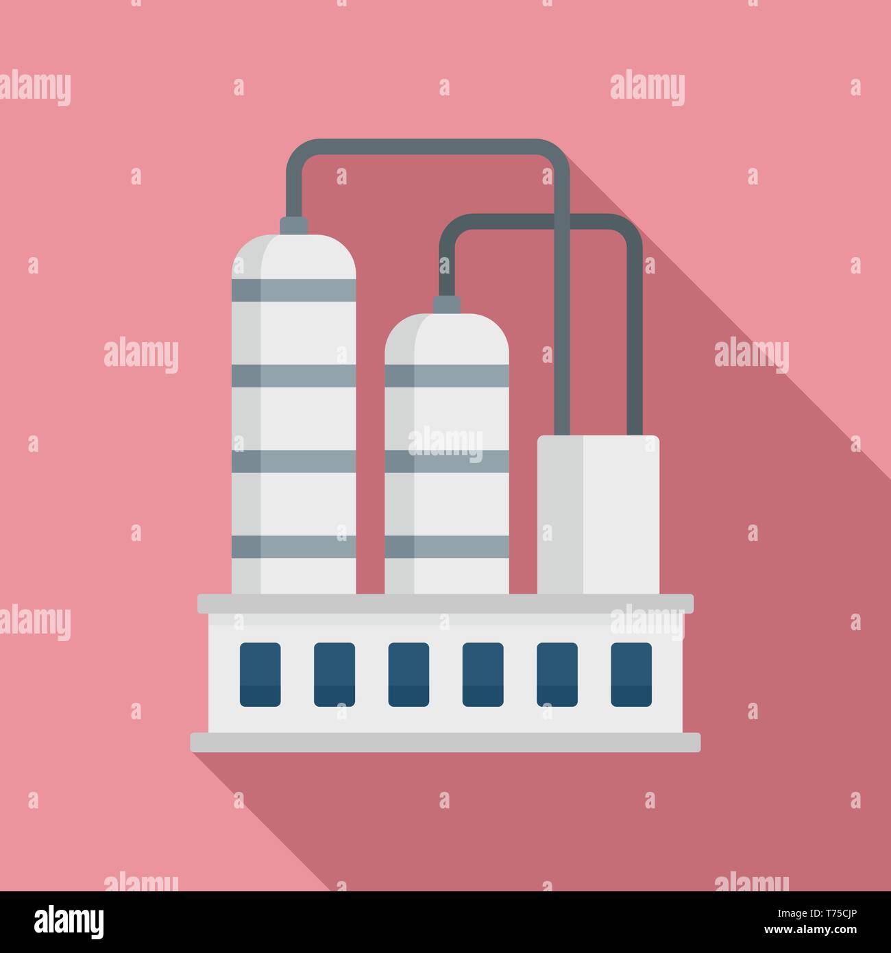 Industrial refinery factory icon. Flat illustration of industrial ...