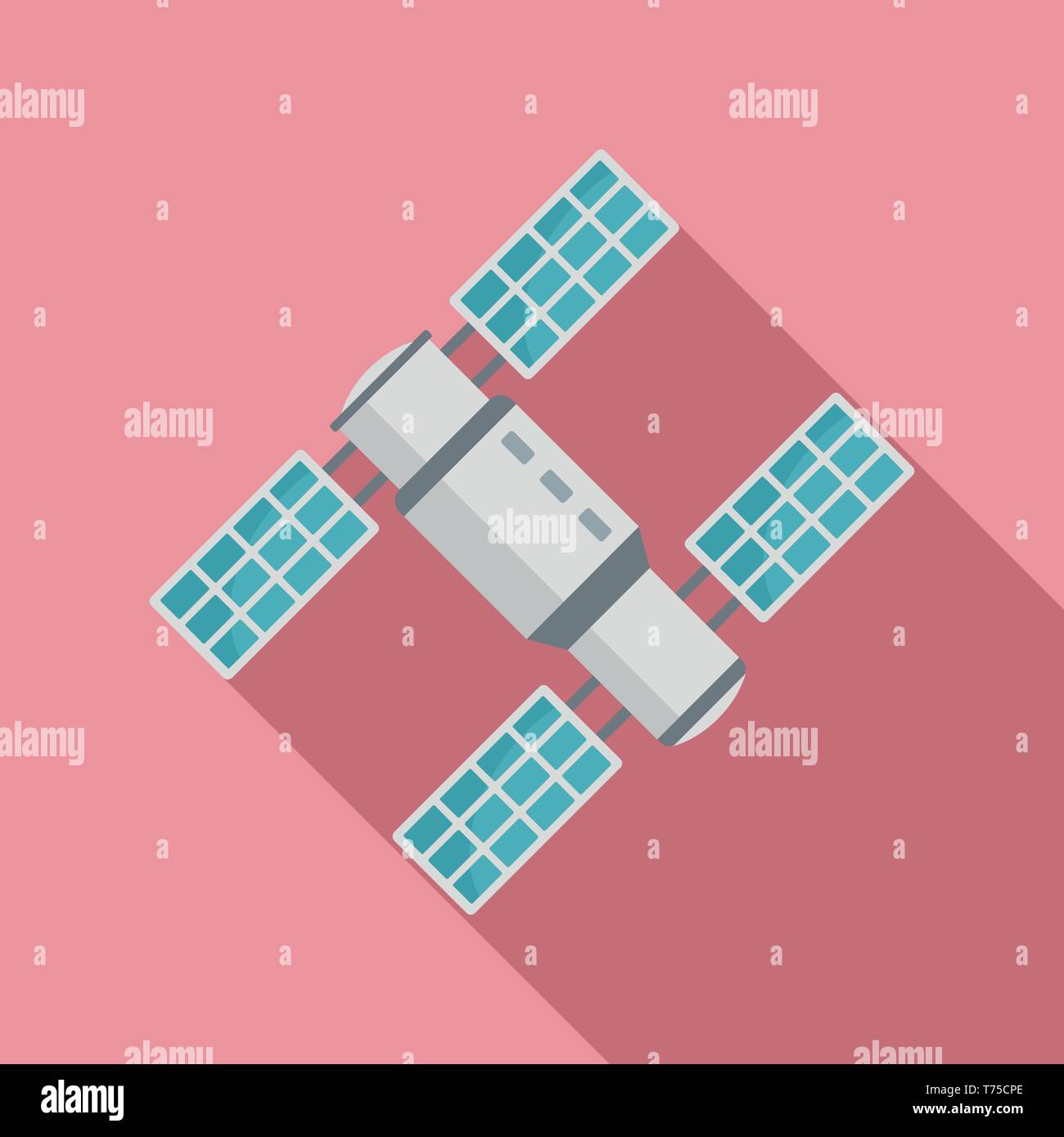 Space station with solar panel icon. Flat illustration of space station ...