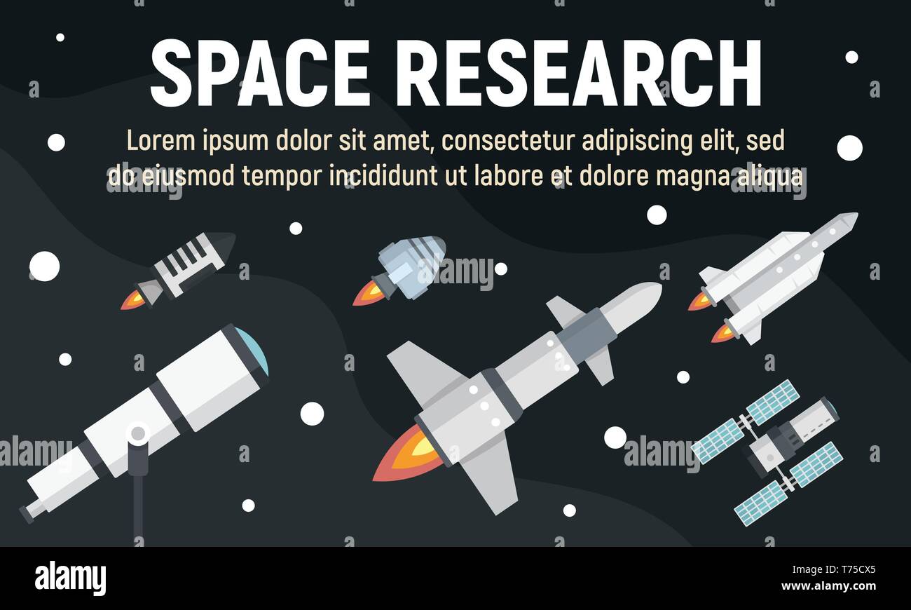 Space research concept banner. Flat illustration of space research ...