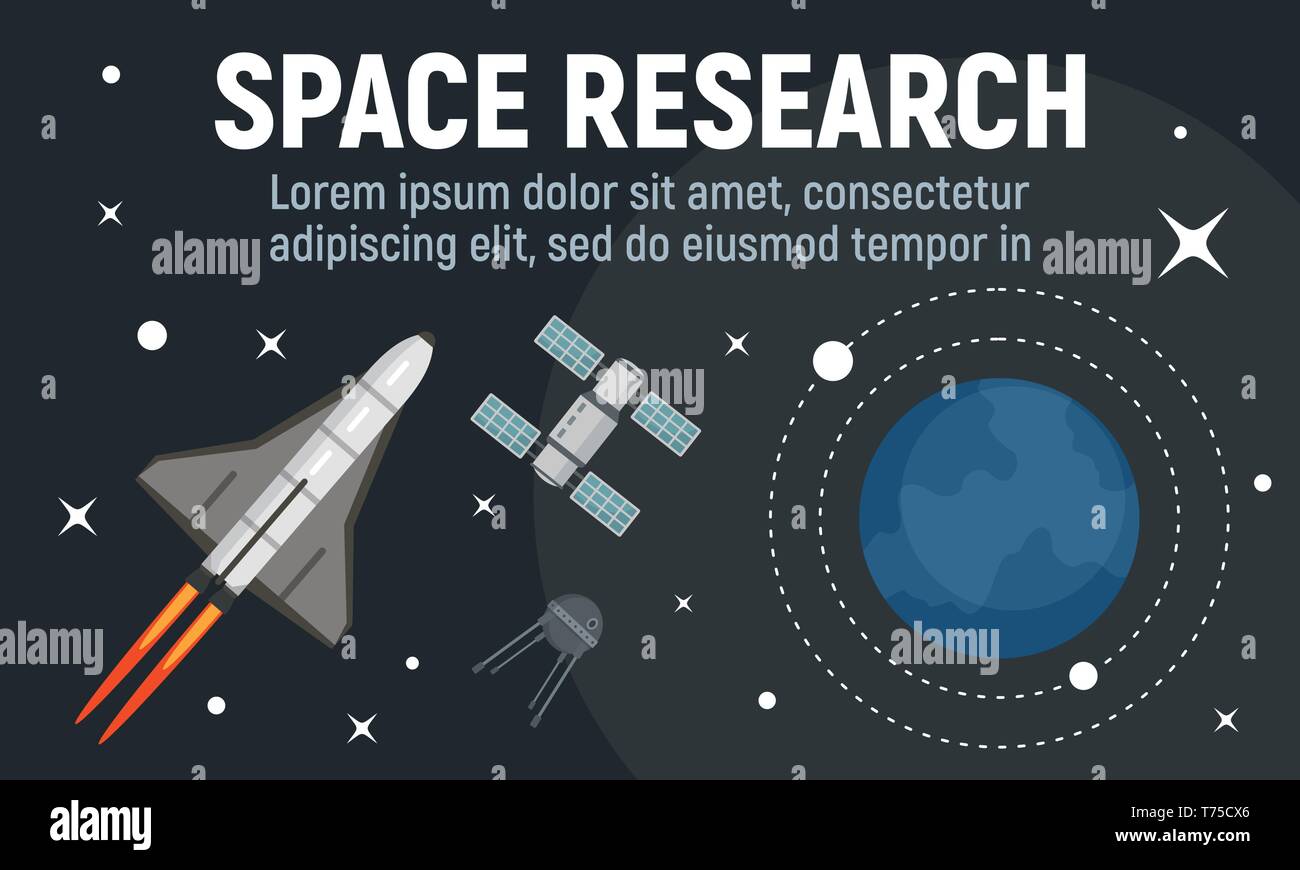 Modern space research concept banner. Flat illustration of modern space ...