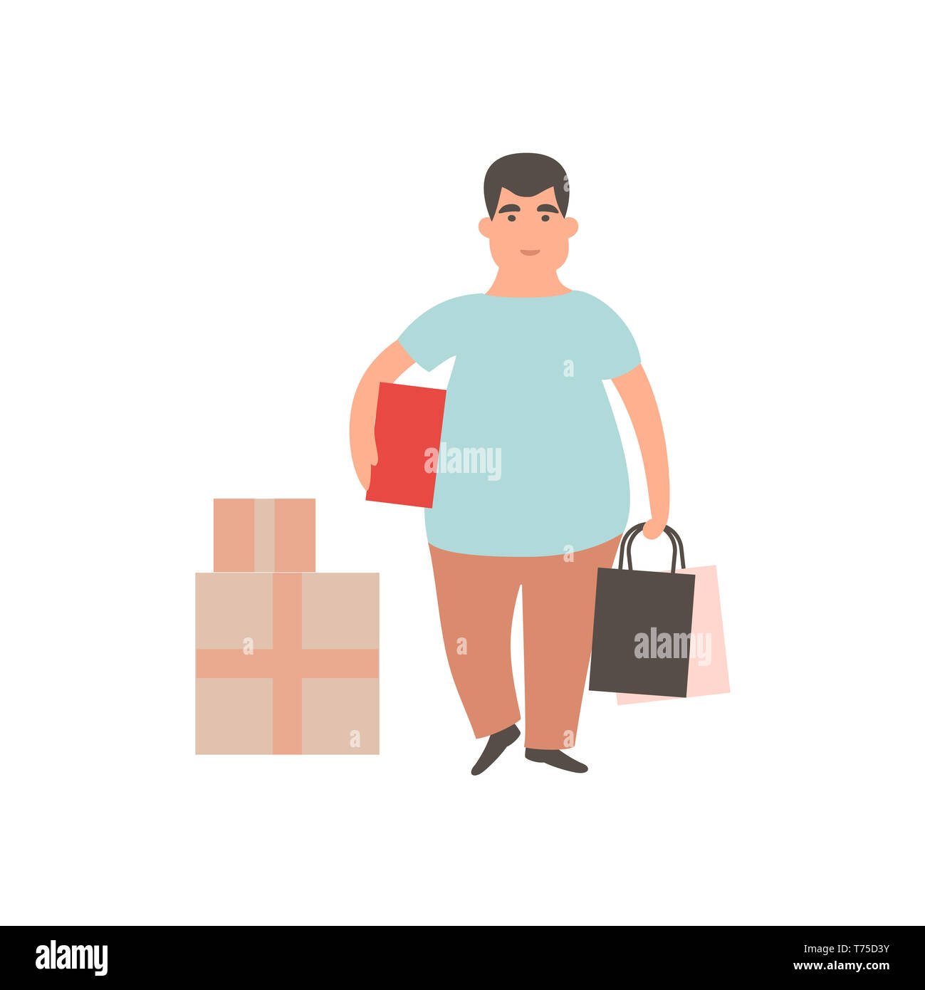 Happy boy with shopping. Man holding shopping bags and box. Male ...