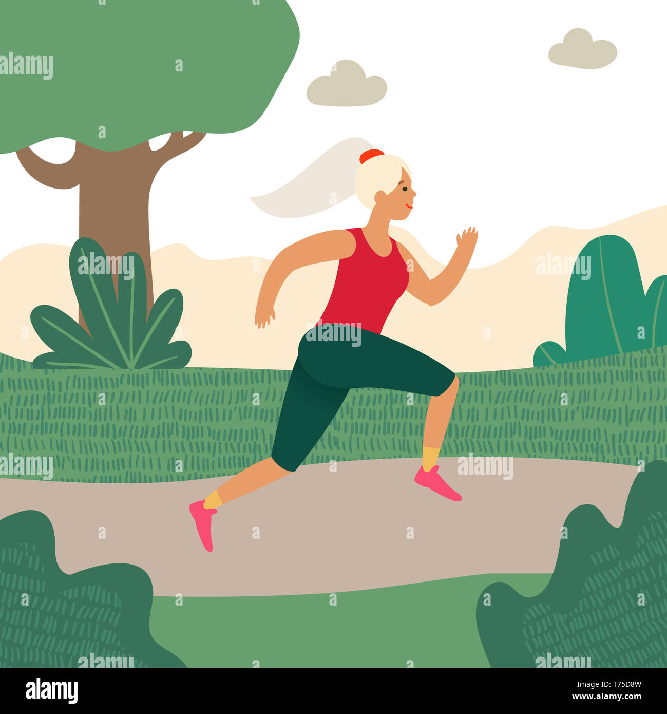 Jogging girl. Workout training outside the city concept. Outdoor ...