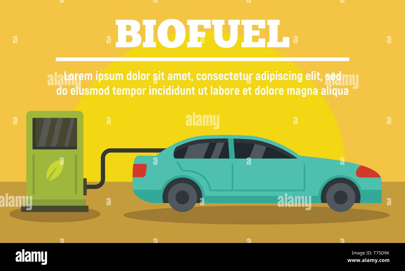 Car at biofuel station concept banner. Flat illustration of car at ...
