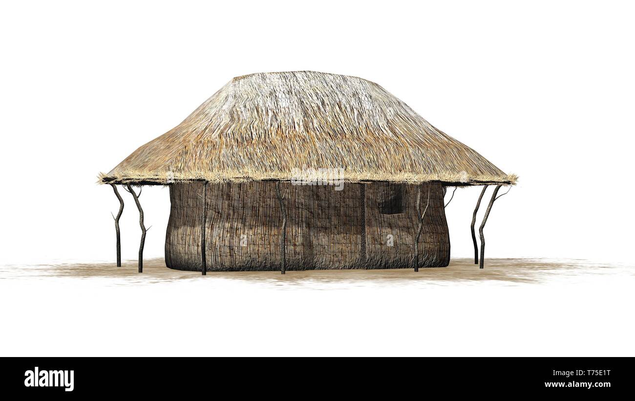 Thatch hut on a sand area - isolated on white background Stock Photo ...