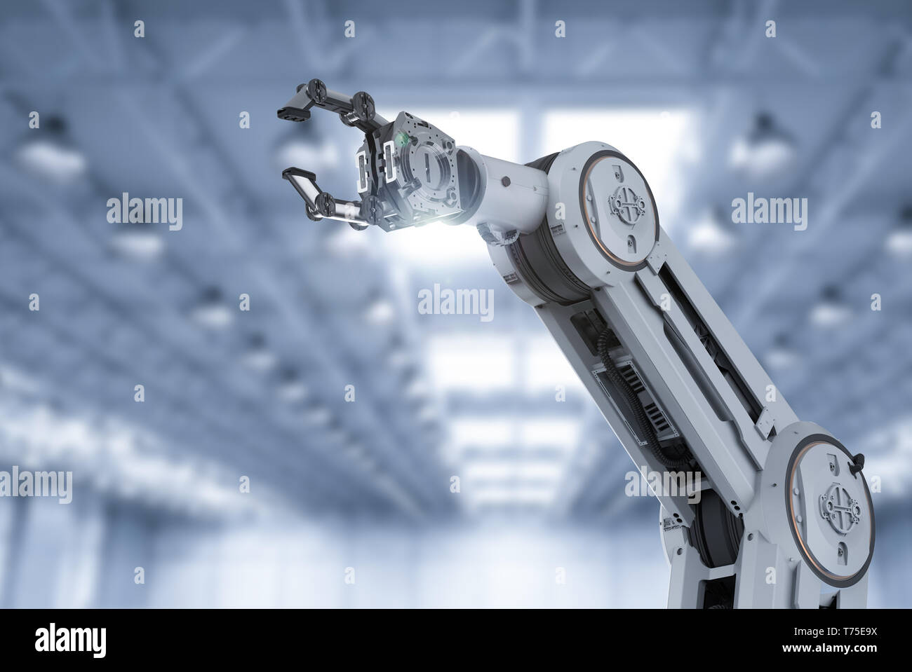 Automation factory concept with 3d rendering robotic arm in factory ...