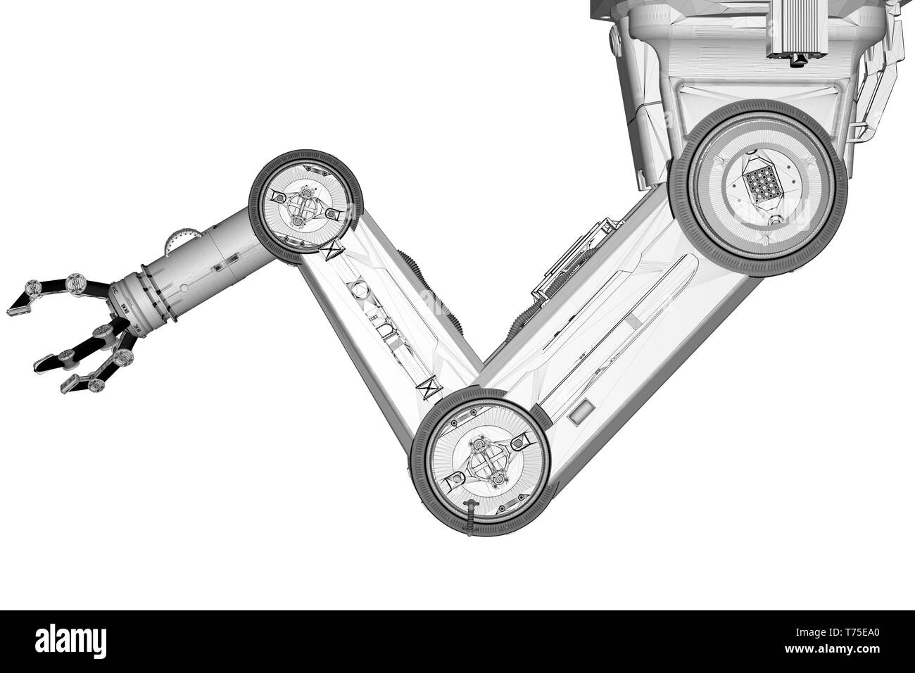Automation factory concept with 3d rendering wireframe robotic arm ...