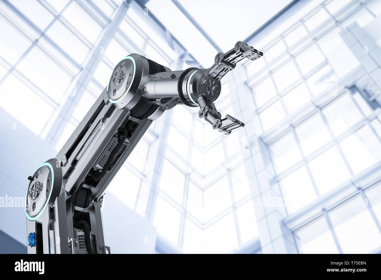 Automation factory concept with 3d rendering robotic arm in factory ...