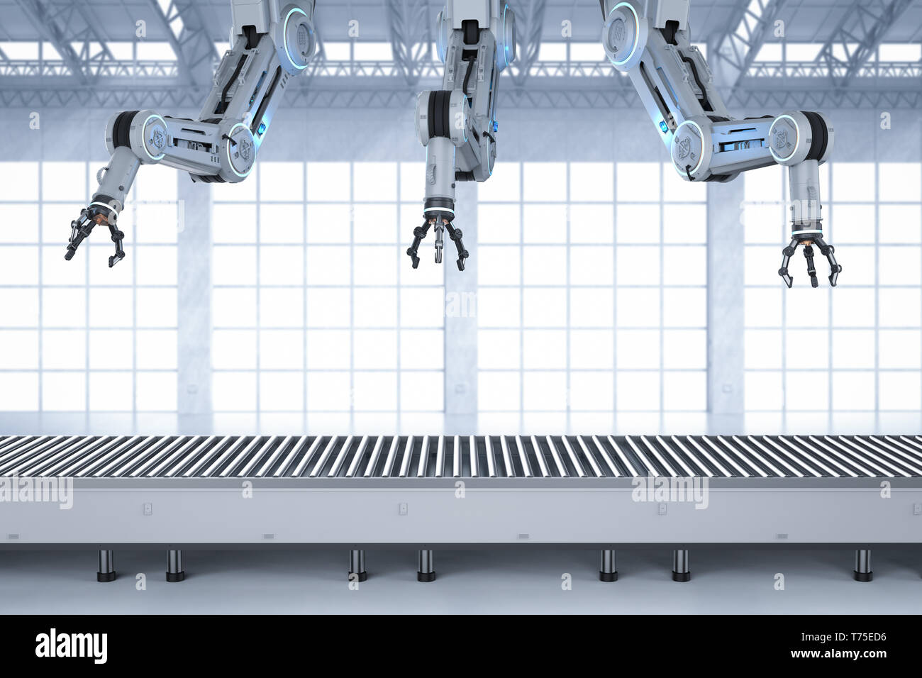Automation factory concept with 3d rendering robot assembly line with ...