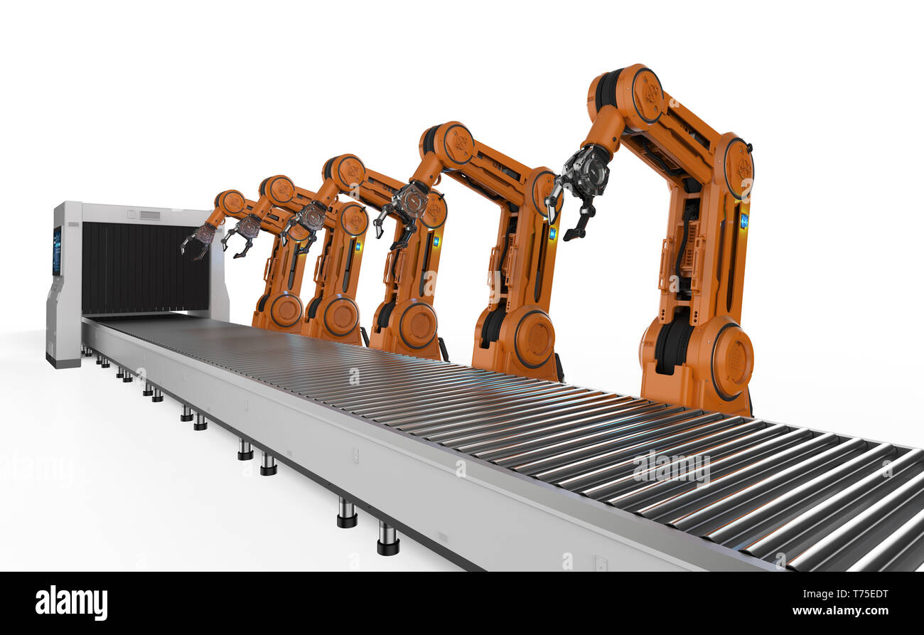 Automation factory concept with 3d rendering robot assembly line with ...