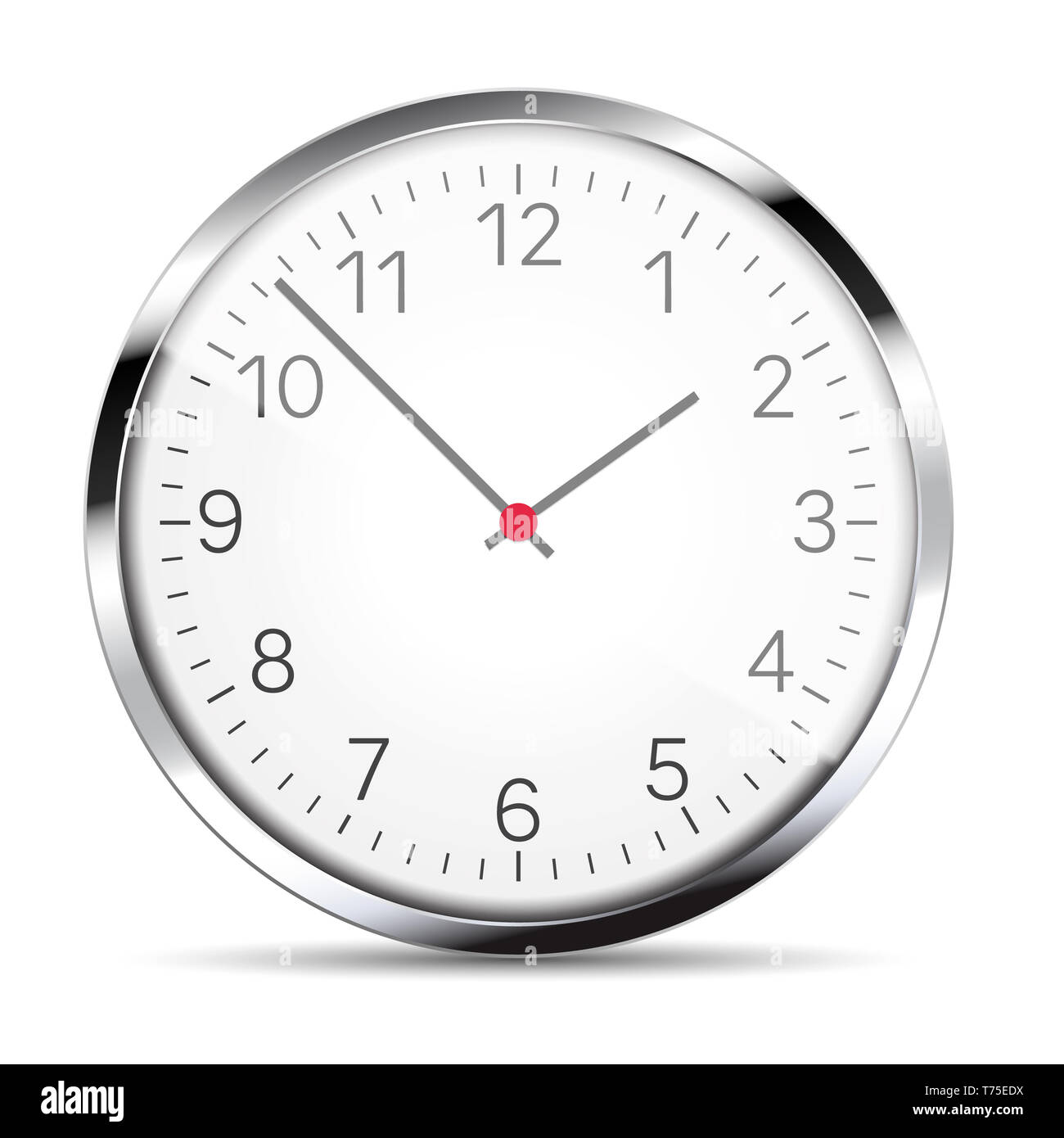Realistic illustration of a wall clock with metal trim with reflections ...