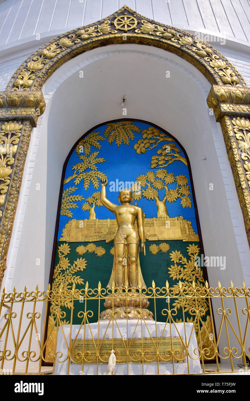 World Peace Stupa, Shanti Stupa, Statue of Buddha, Pokhara, Nepal Stock ...