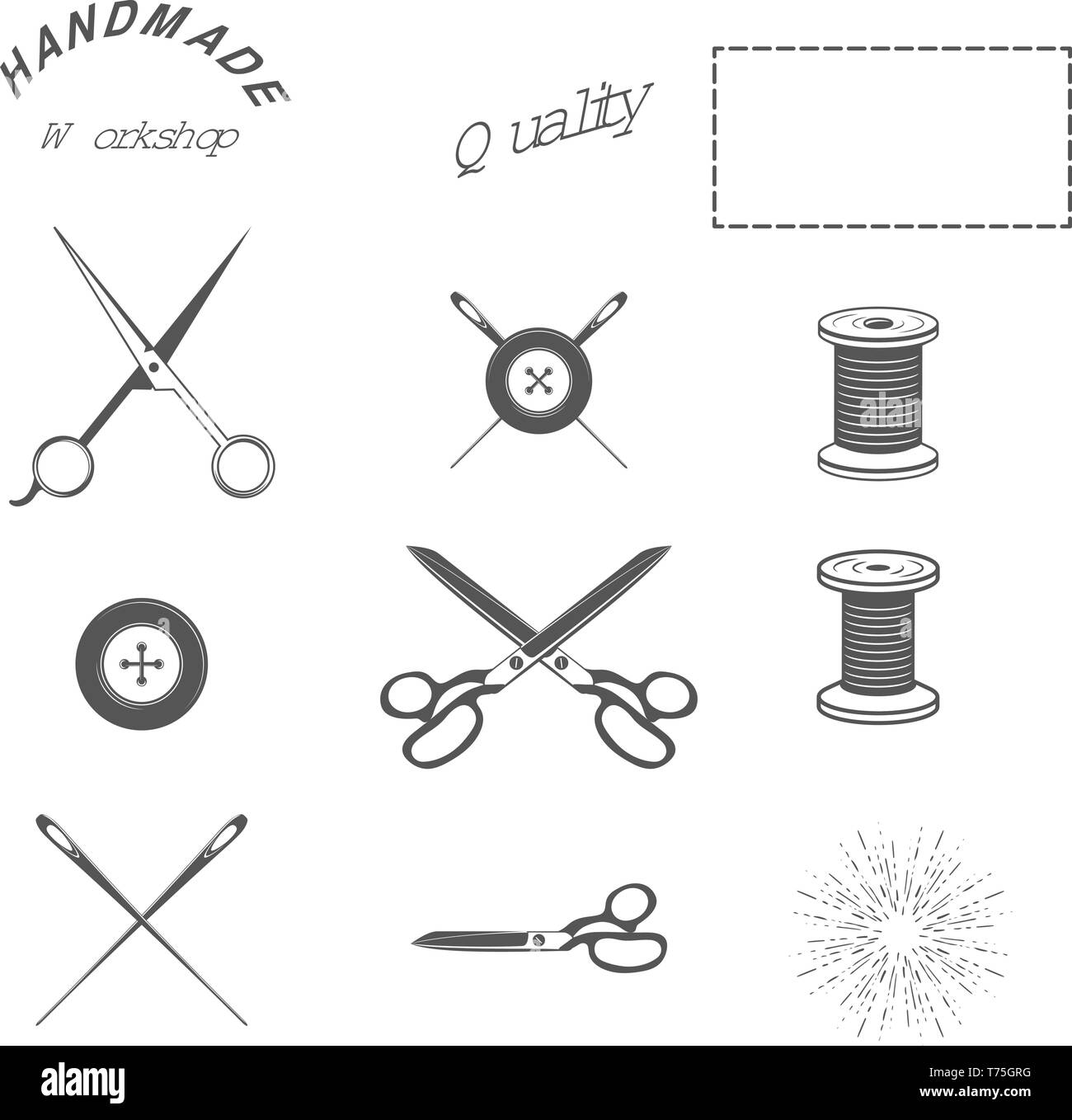 Tailor Sewing Design elements. Crossing Scissors and Needles. Vector ...