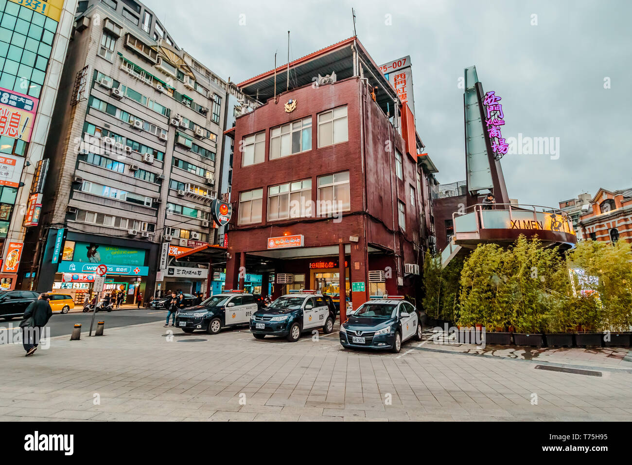 Taiwanese Police Station building with police officer cars parking in ...